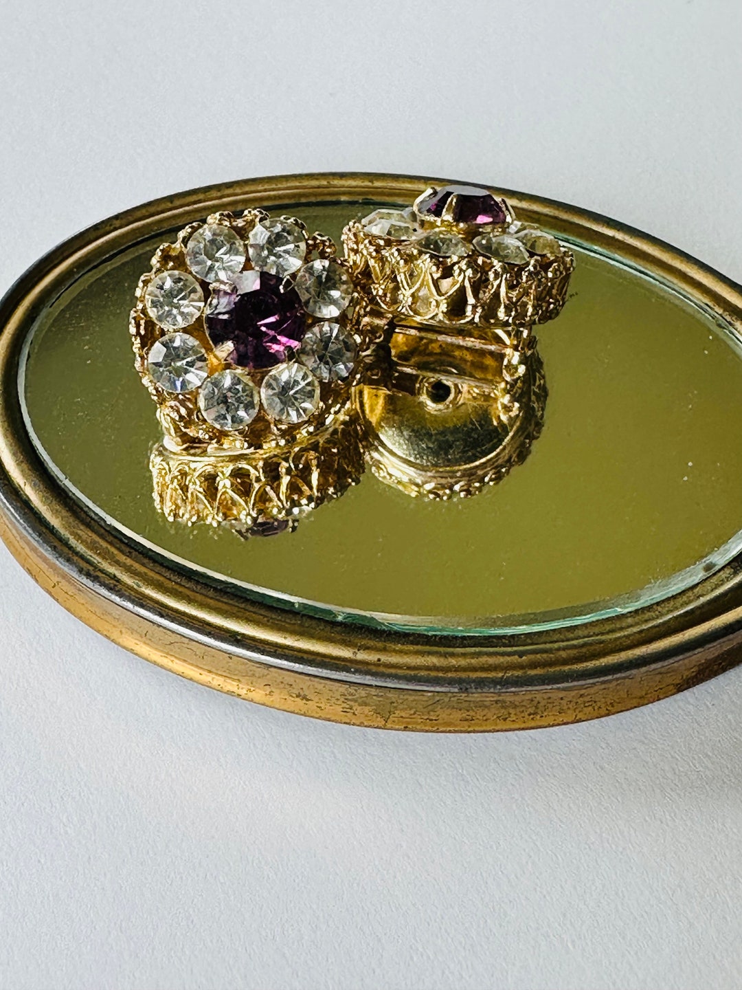 Coro Vintage Scatter Pin Pair, Clear and Purple Rhinestones, Gold Tone ...