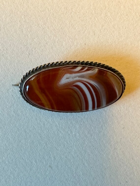 Antique Agate Sterling Silver Brooch or Pendant - Gem