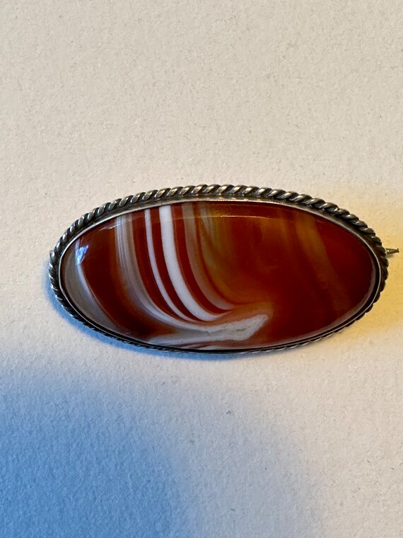 Antique Agate Sterling Silver Brooch or Pendant - Gem