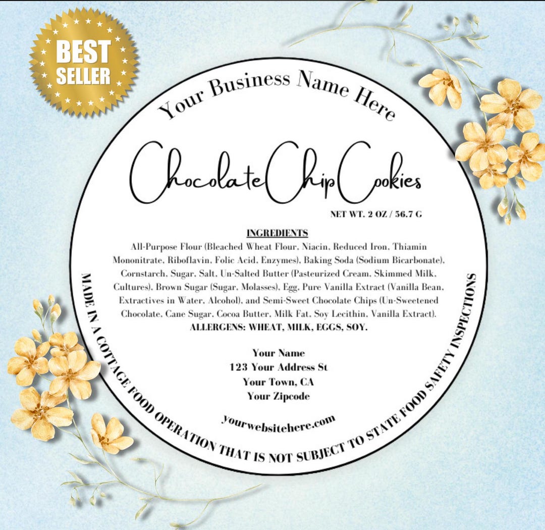 Cottage Food Label | Home Baked Goods Label | Printable Food Label ...