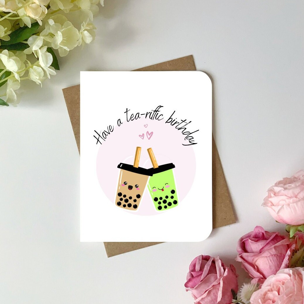 Cute Birthday Card | "have a Tea-riffic Birthday" Cute and Funny Pun ...