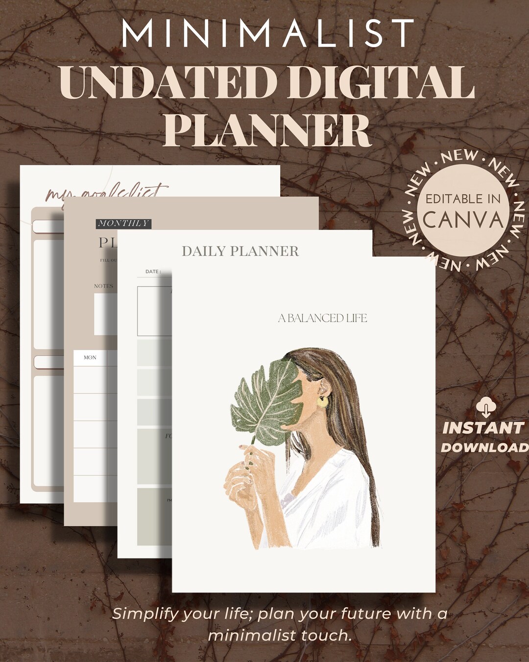 A Balanced Life Minimalist Undated Digital Planner, 3 Months Print ...