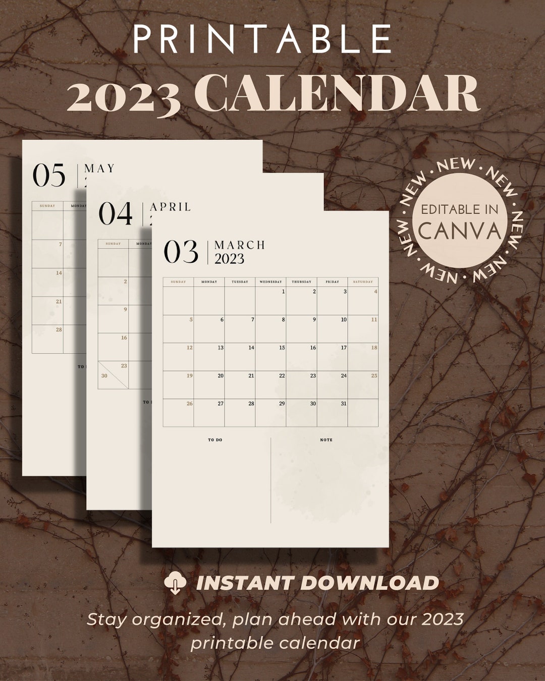 Printable 2023 Calendar, Full Year Printable, Office Calendar, Home ...
