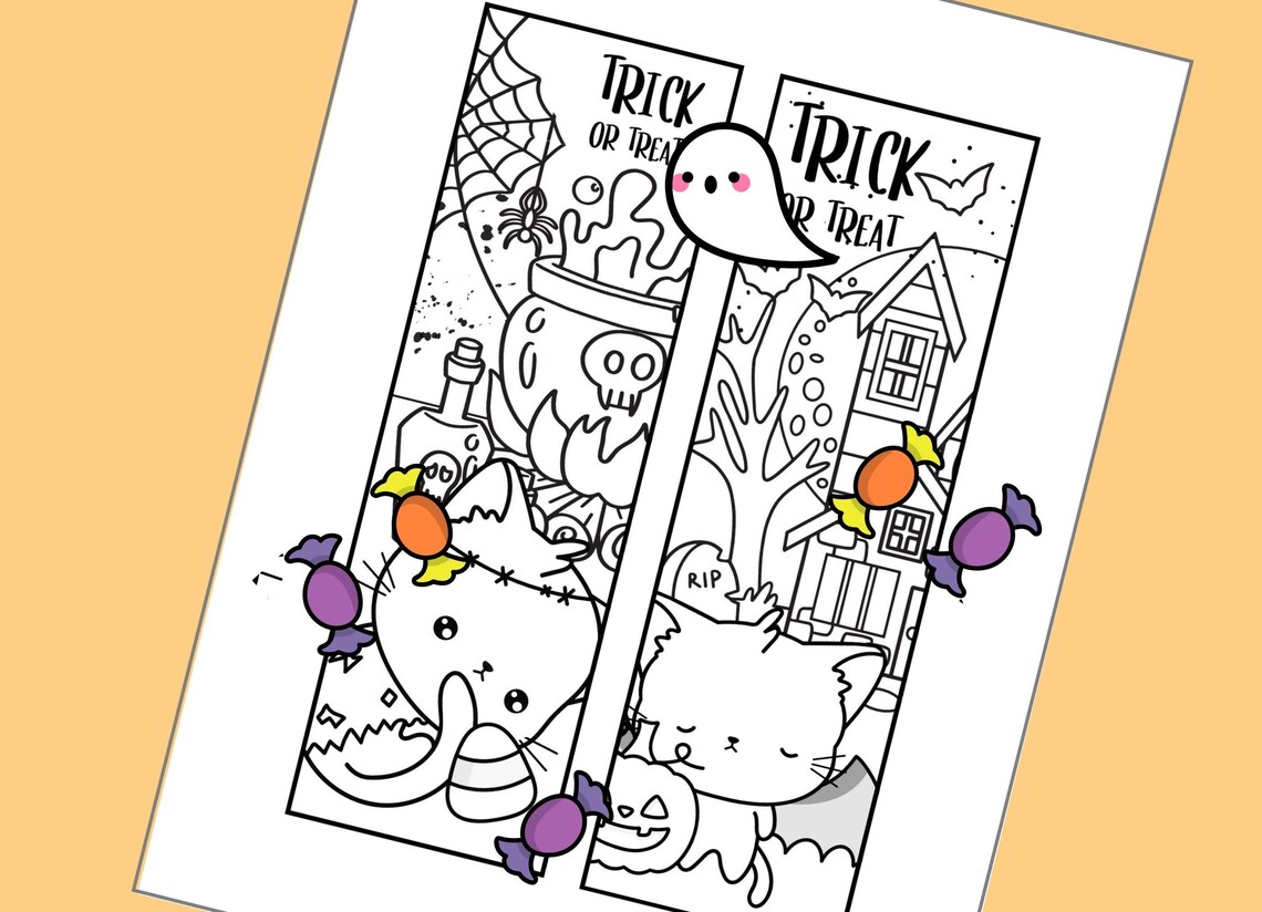 Halloween Coloring Pages Bookmarks Printable Bookmarks - Etsy