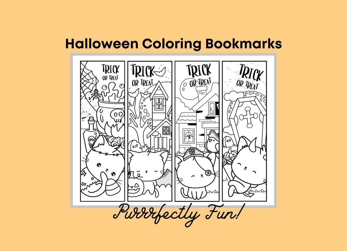 Halloween Coloring Pages Bookmarks Printable Bookmarks - Etsy