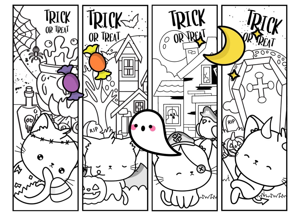 Halloween Coloring Pages Bookmarks Printable Bookmarks - Etsy