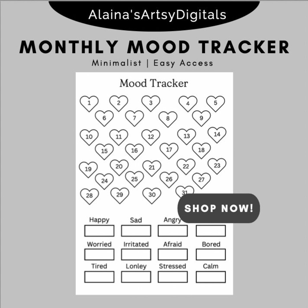 Printable Daily Mood Tracker: Therapy Diary, Mood Calendar (digital ...