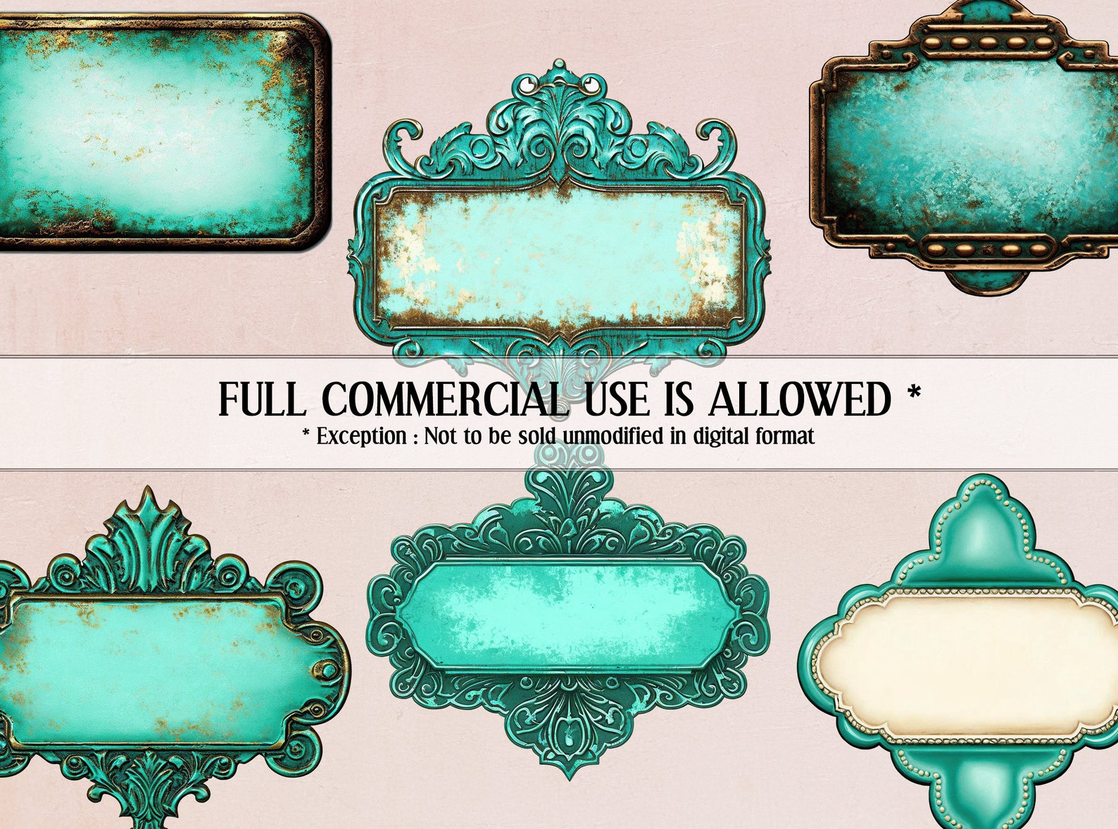 Printable Blank Labels, Cliparts, Turquoise Labels Old Frame Tags for ...