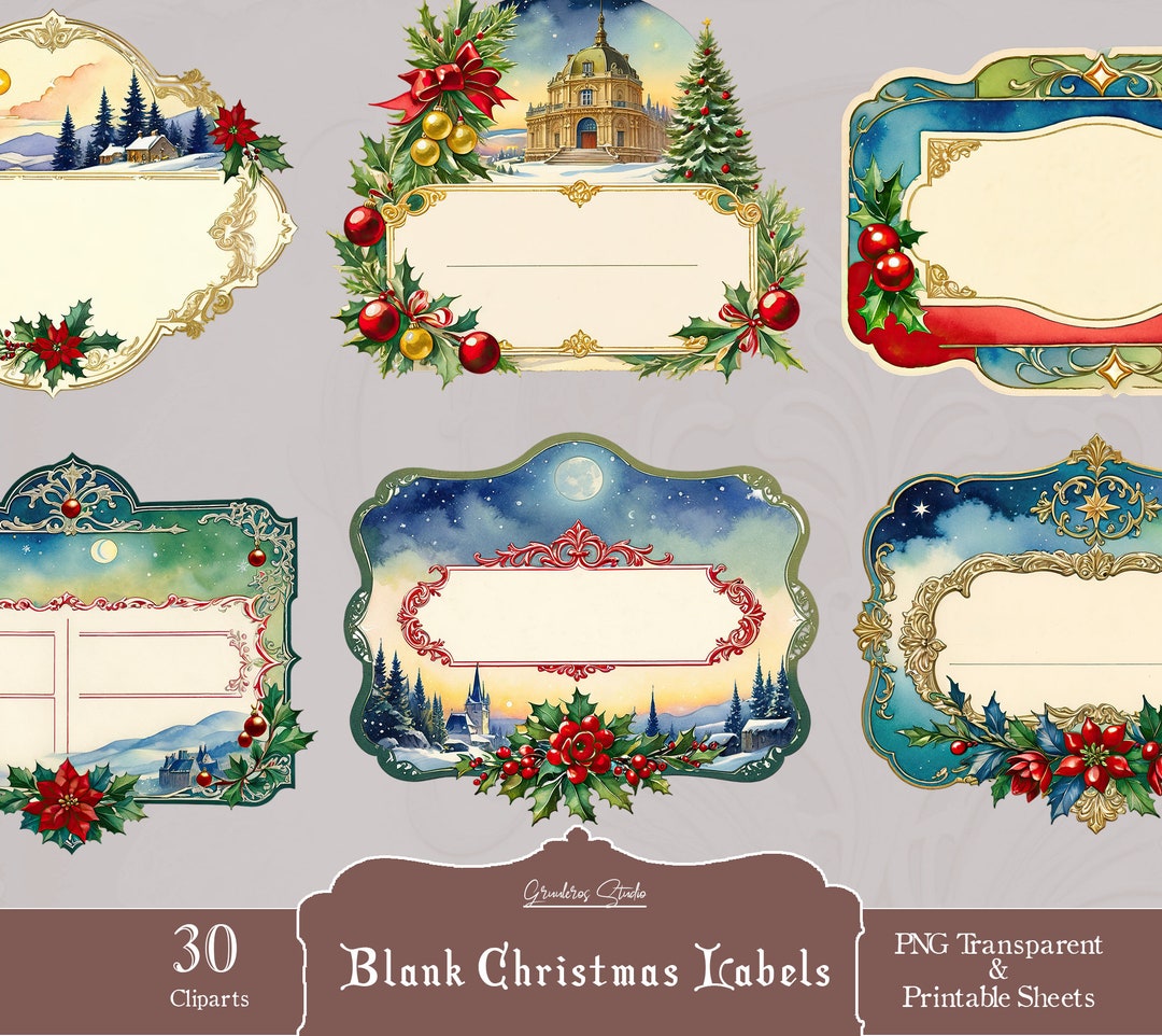 Christmas Labels Clipart, Printable Sheets, Christmas PNG, Blank Gift ...