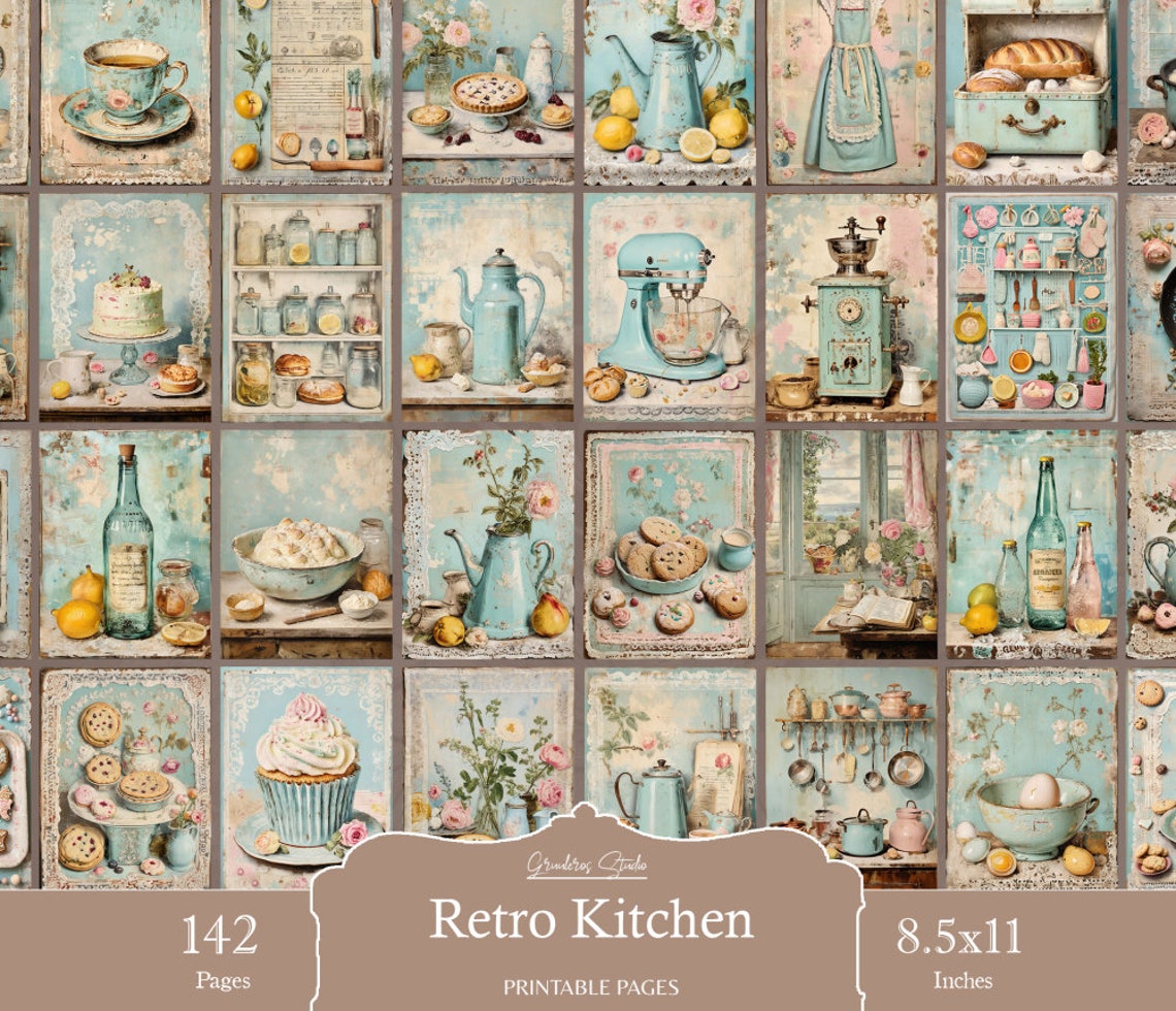 Retro Kitchen Pages, Junk Journal and Scrapbook Paper, Food Images ...