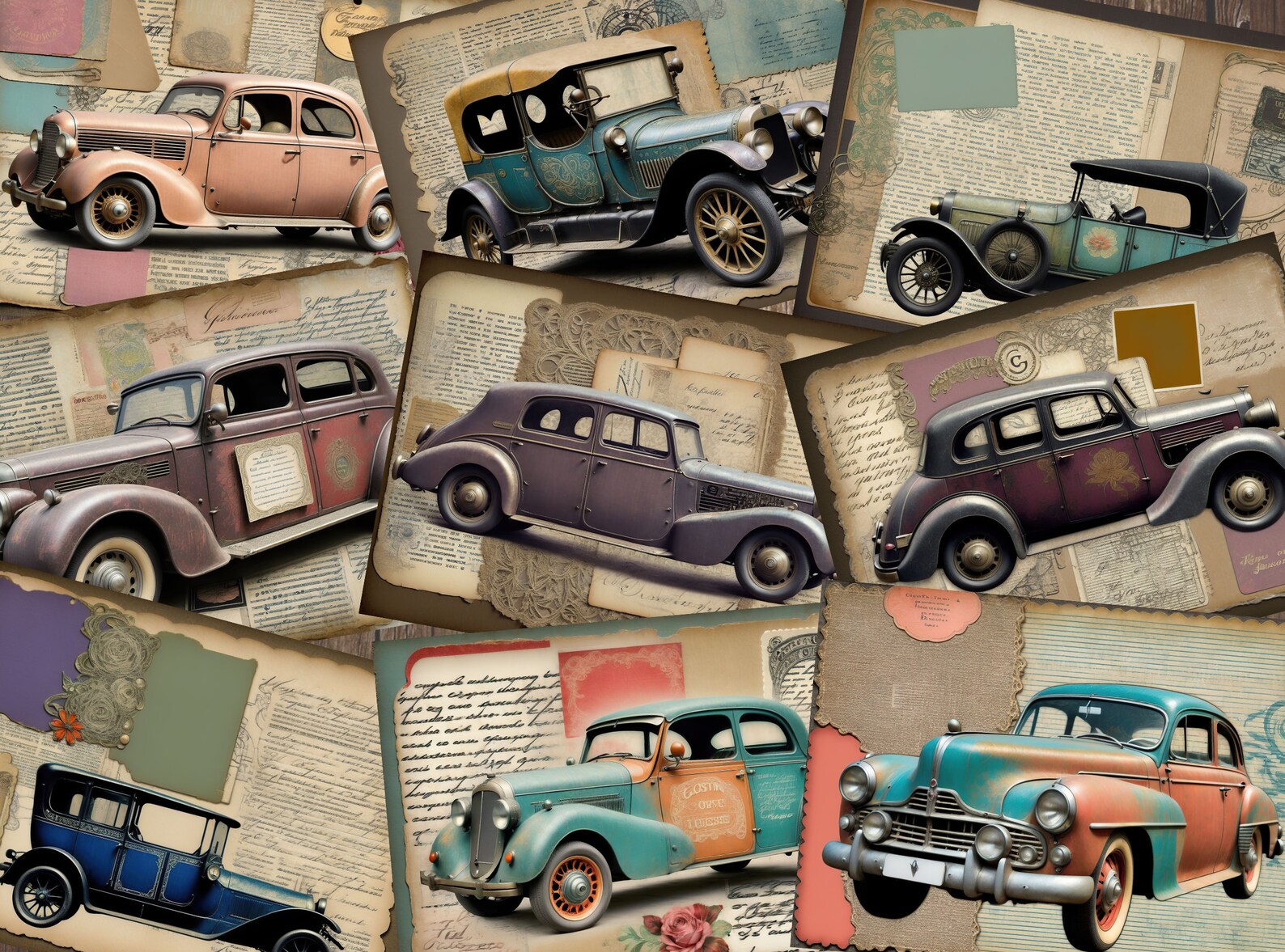 Vintage Cars Junk Journal Kit, Junk Journal Supplies, Journal ...