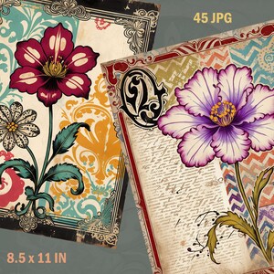 Decorative Flowers, Journal Pages, Art Nouveau Florals Digital Paper ...