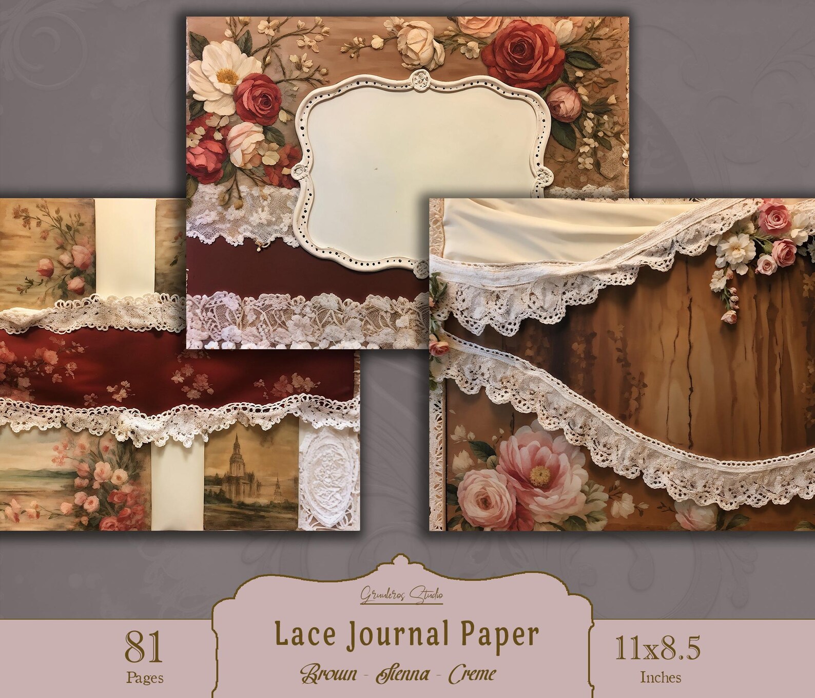 Brown Lace Journal Paper, Brown Lace Printable Paper, Brown Victorian ...