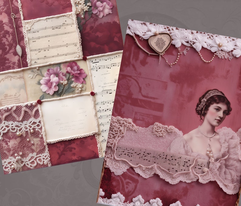 Burgundy Lace Junk Journal, Vintage Lace Ephemera, Abstract Lace ...