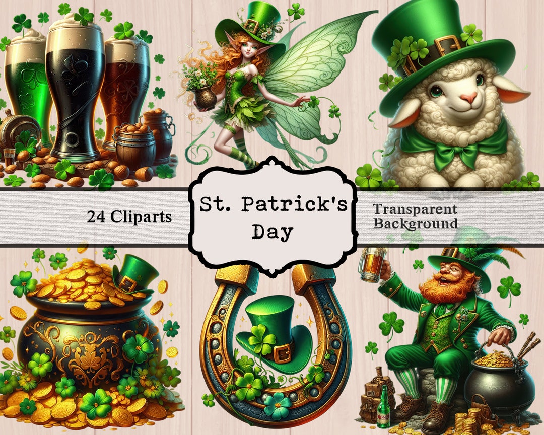 Saint Patrick's Day Clipart, Festive Png Graphics, St Patrick's Graphics, Sublimation, Shamrock ...