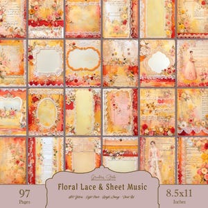 Yellow Lace Scrapbook Pages, Digital Paper, Shabby Chic Journal Kit ...