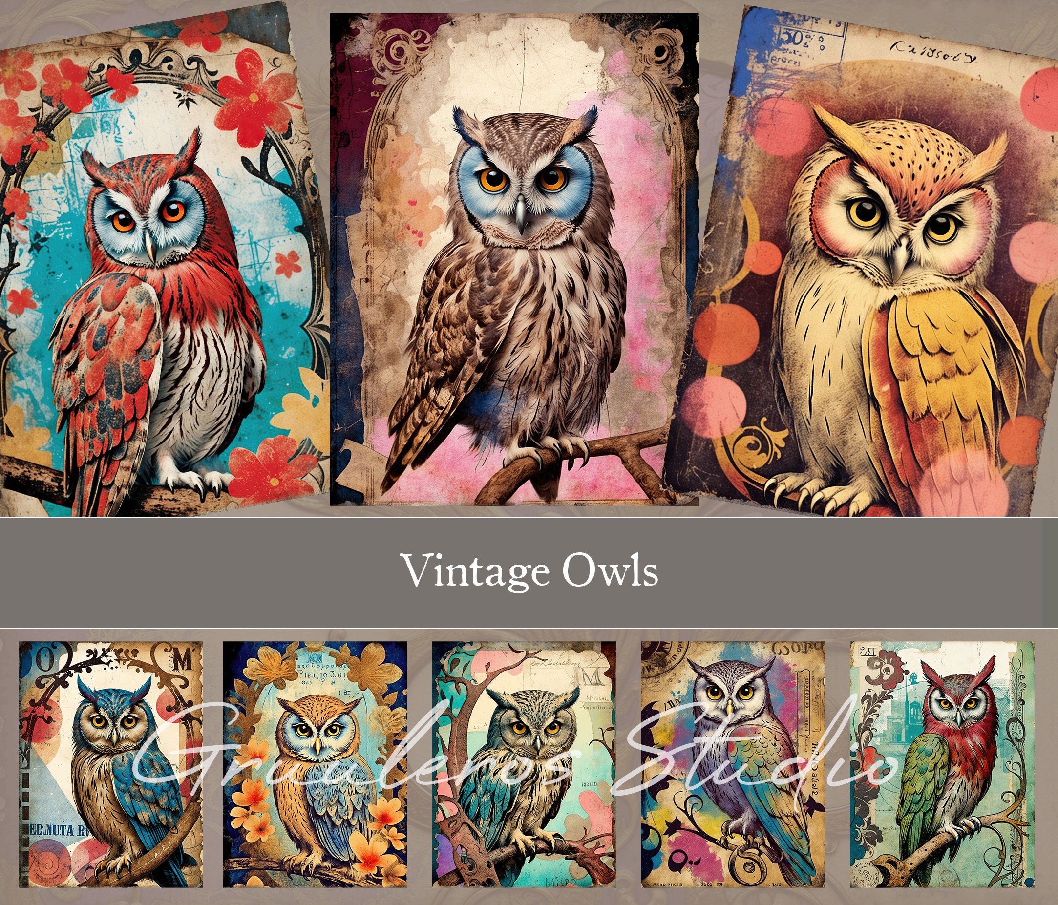 Vintage Owl Junk Journal Kit, Grunge Owl Journal Pages, Owl Junk ...