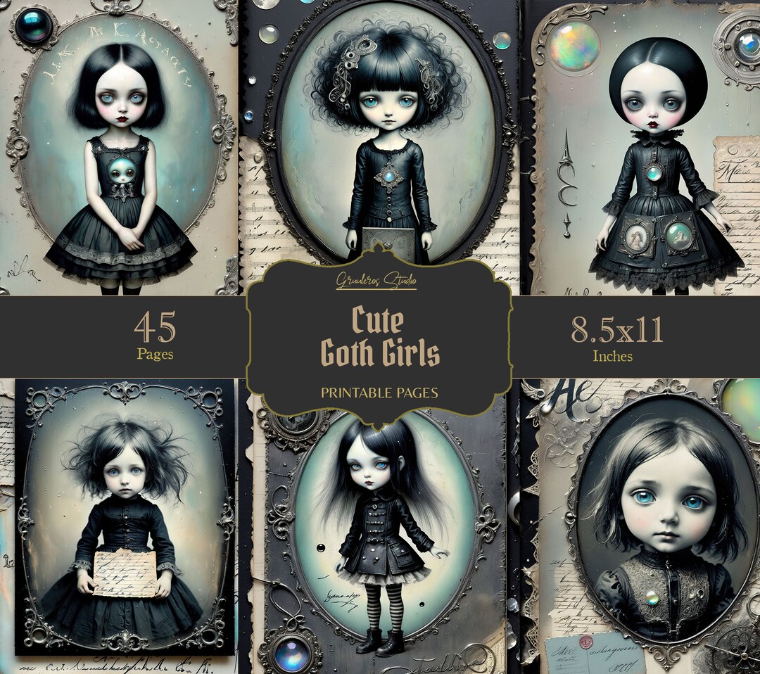 Cute Goth Girls Junk Journal Pages Gothic Printable Pages ATC Collage ...