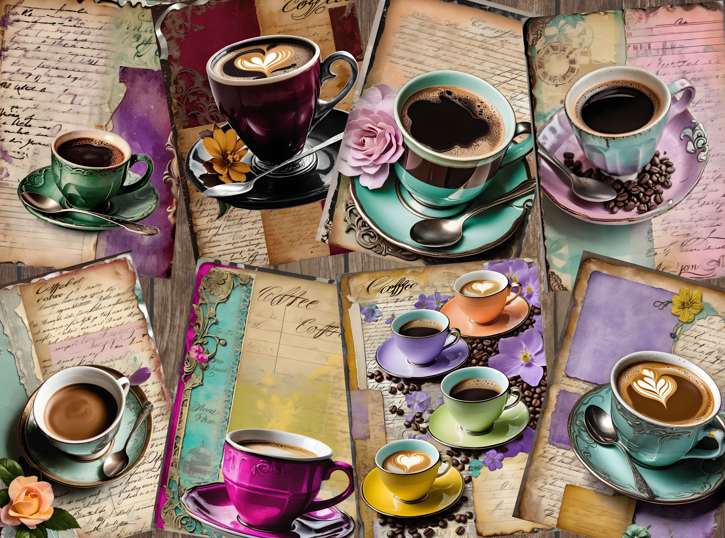 Coffee Collage Sheet, Digital Downloads, Cozy Printable Page, Journal ...