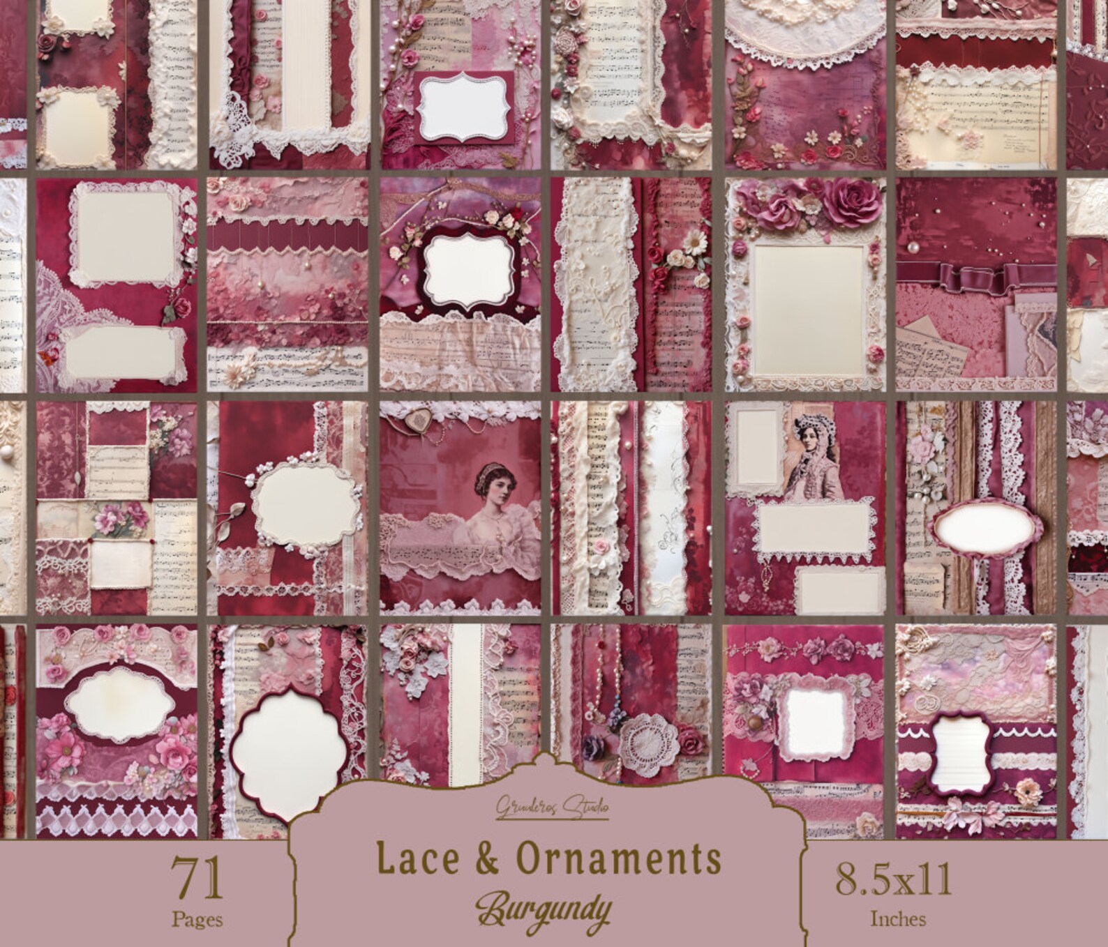 Burgundy Lace Junk Journal, Vintage Lace Ephemera, Abstract Lace ...