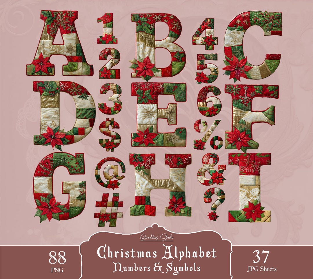 Christmas Alphabet Clipart, Festive Holiday Letters, Numbers & Symbols ...