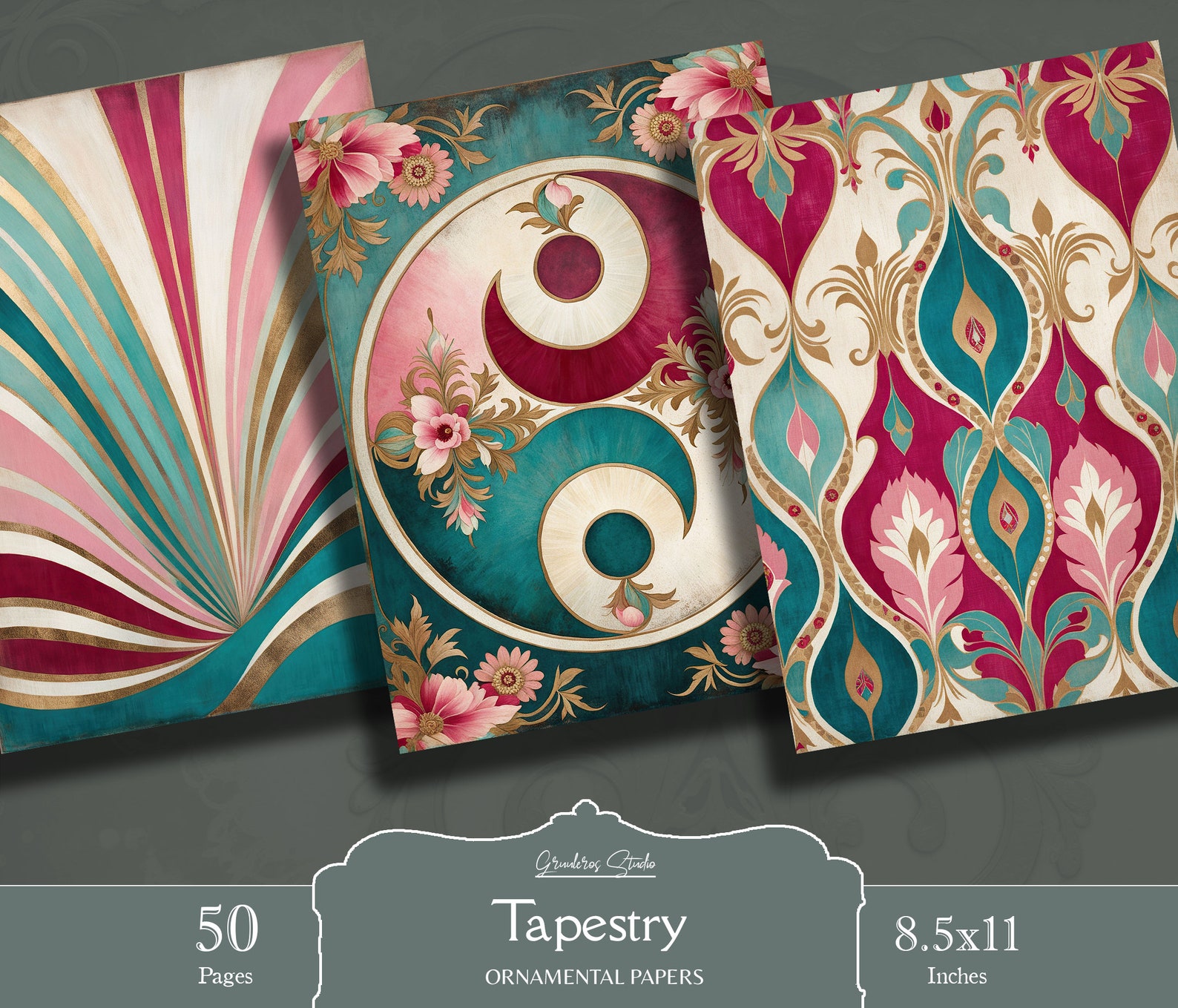 Printable Green Paper, Ornamental, Texture Theme, Journal Embellishment ...