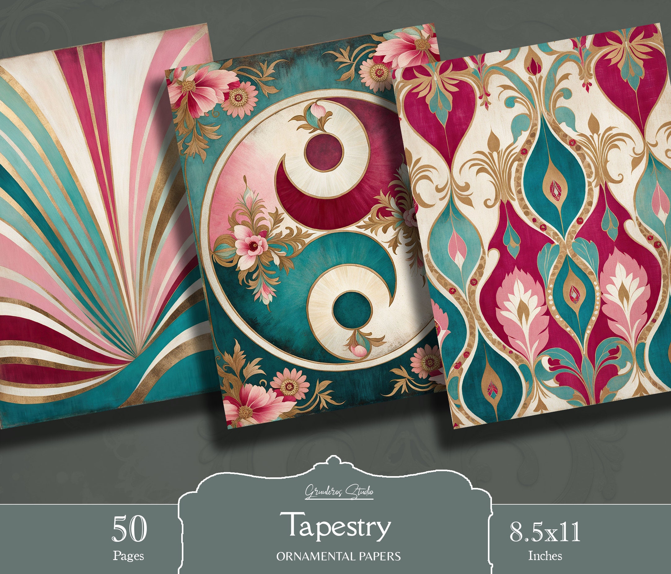 Printable Green Paper, Ornamental, Texture Theme, Journal Embellishment ...