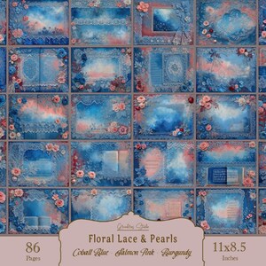 Vintage Blue Lace Digital Paper, Floral Shabby Chic Background, Antique ...