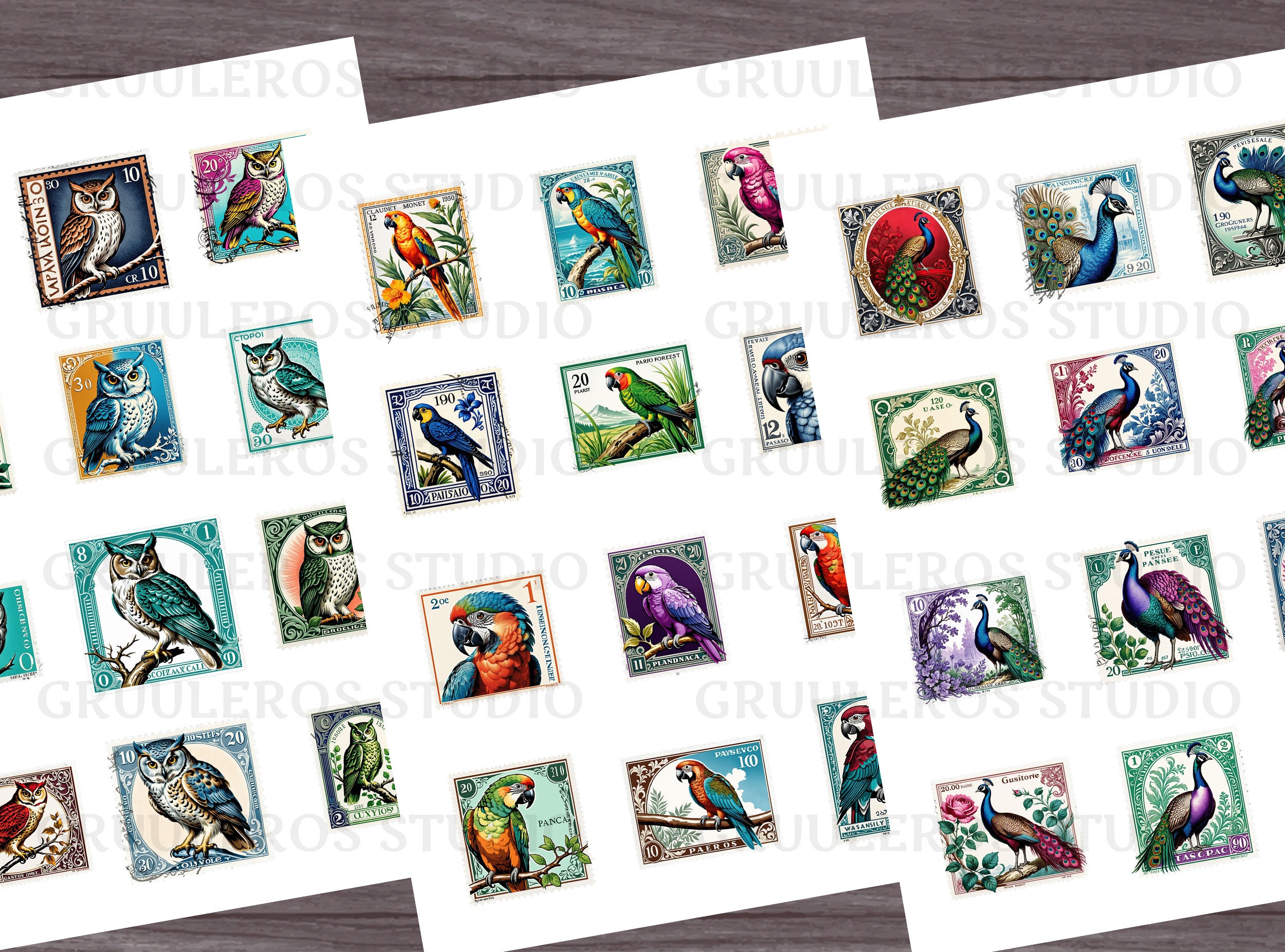 Printable Fake Stamps, Owl Stamps, Parrot Stamps, Peacock Stamps, Junk ...