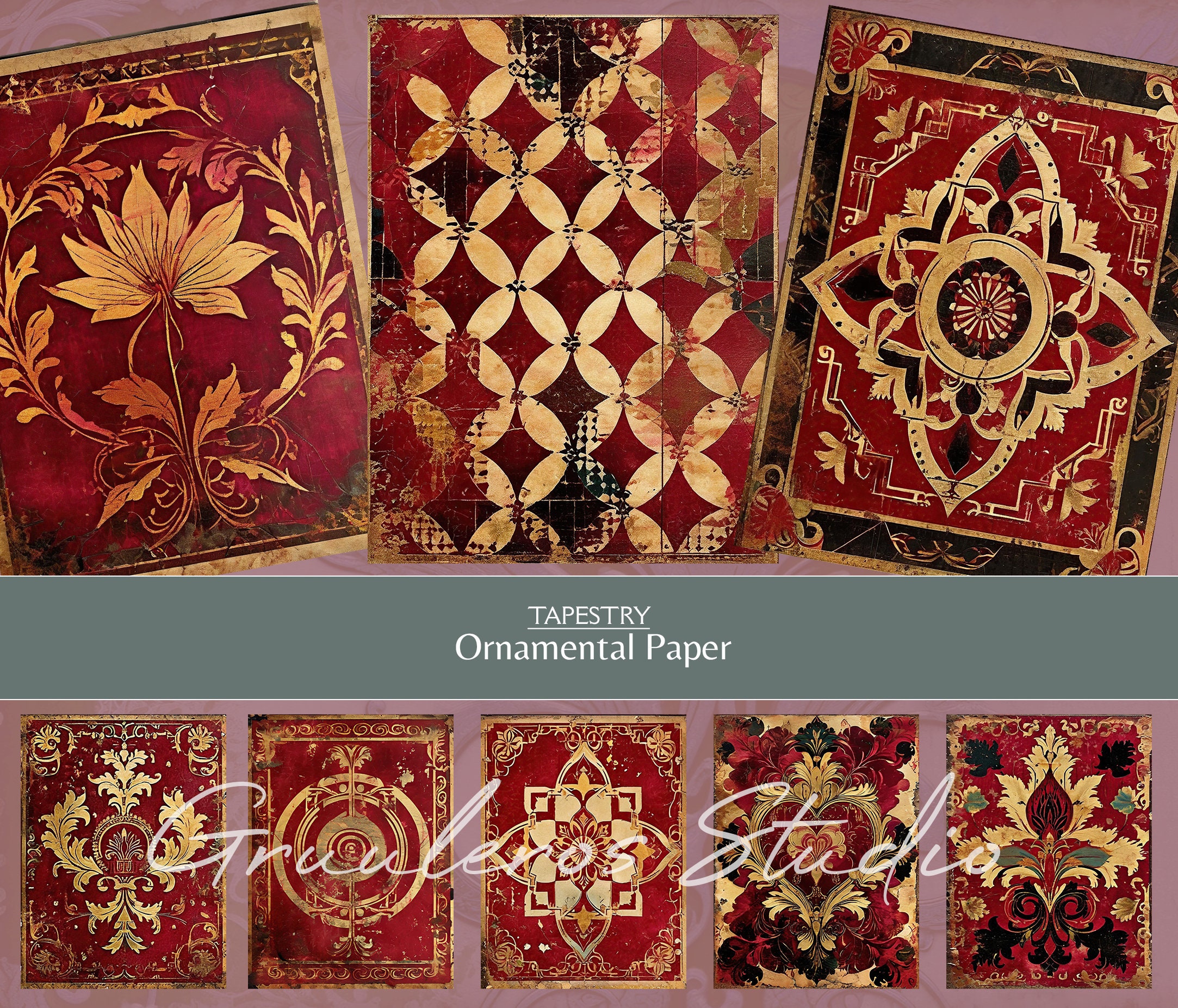 Printable Burgundy Paper, Scrapbook Pages, Embellishments, Damask ...