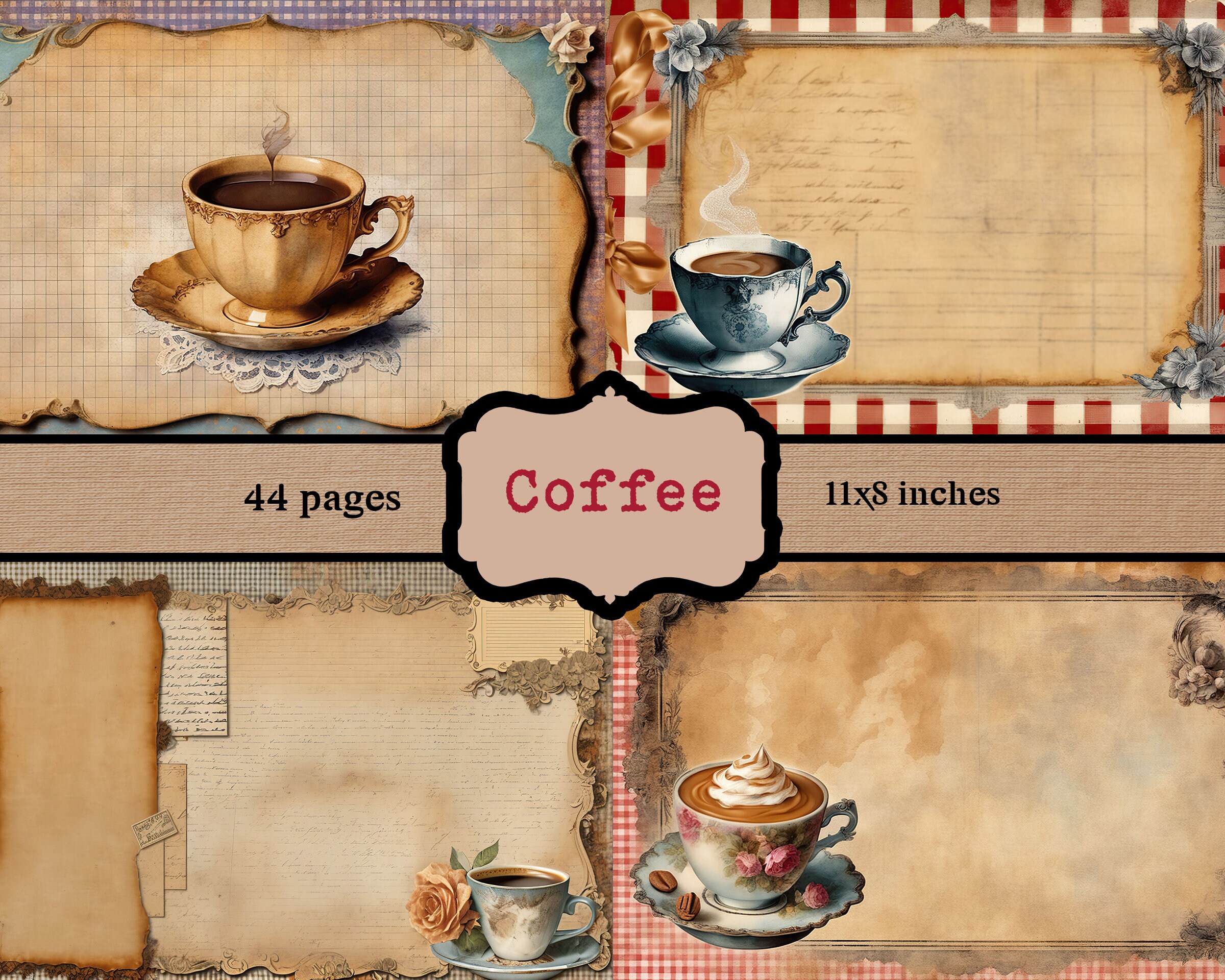 Vintage Coffee Junk Journal Pages, Chocolate Journal Card, Delicate ...