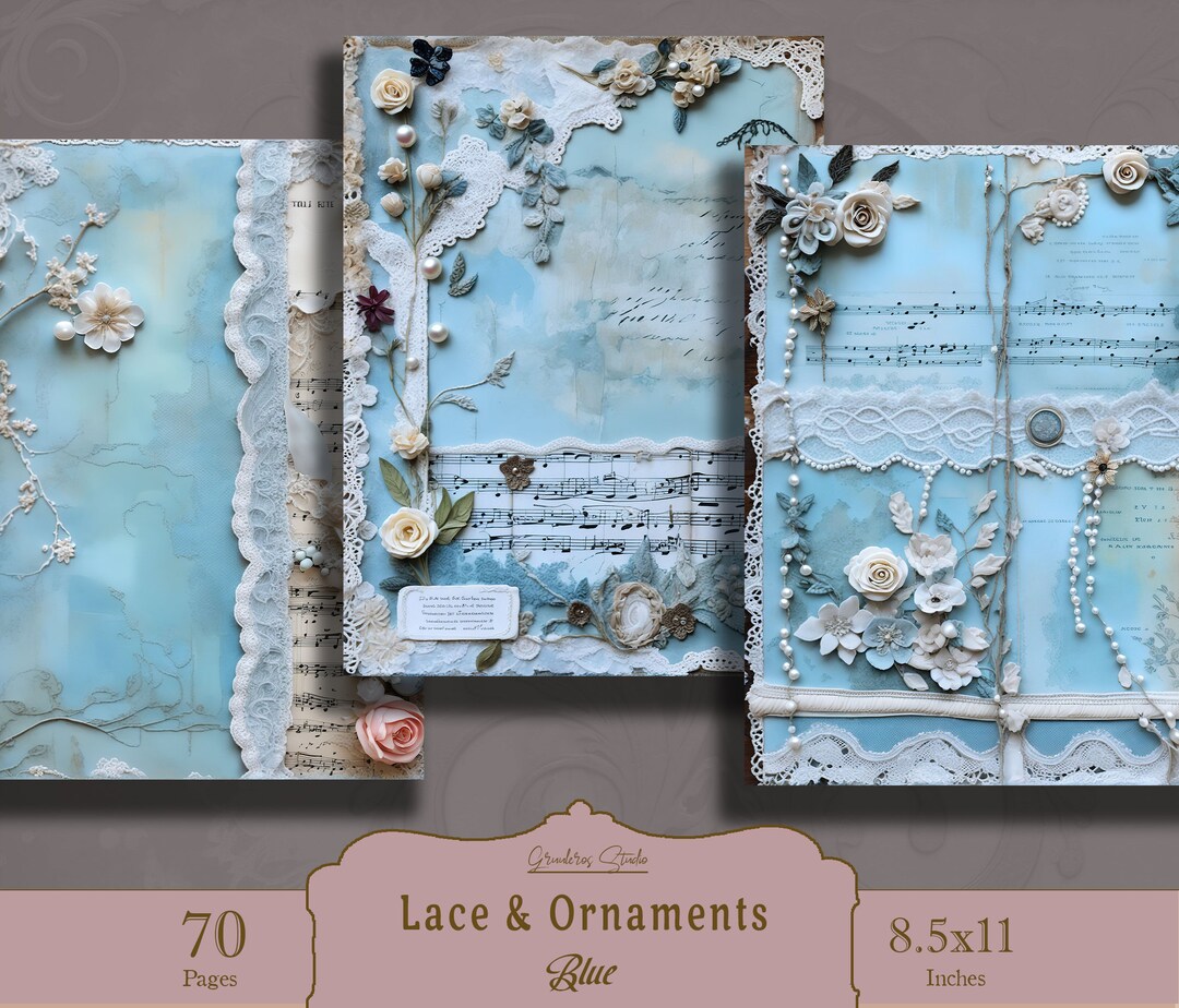 Blue Lace Journal Pages, Digital Paper for Scrapbook and Junk Journal ...