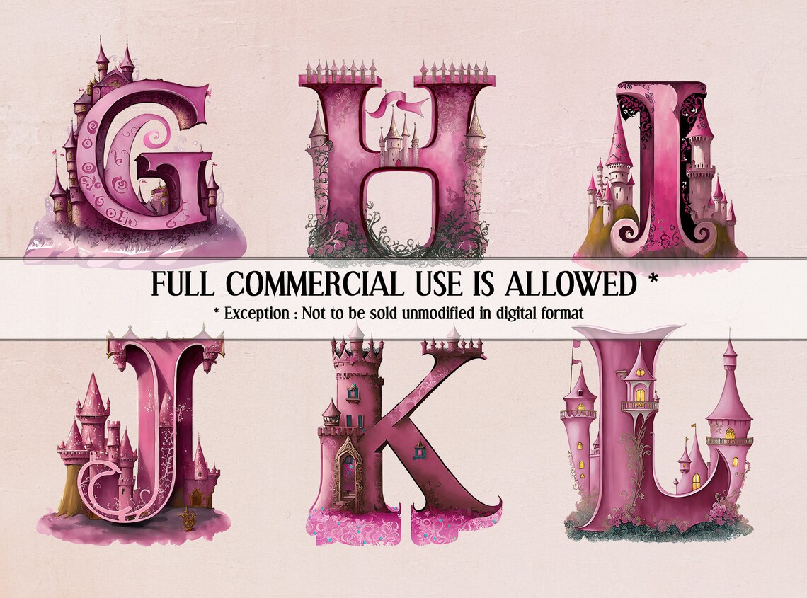 Fairy Castles Decorative Alphabet Letters, Pink Castles, Digital ...