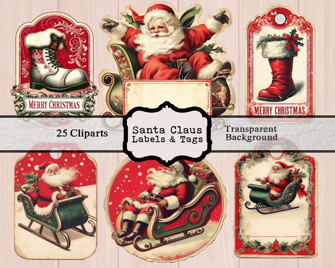 Christmas Tags, Cliparts, PNG Transparent, Vintage Santa Claus Tag ...