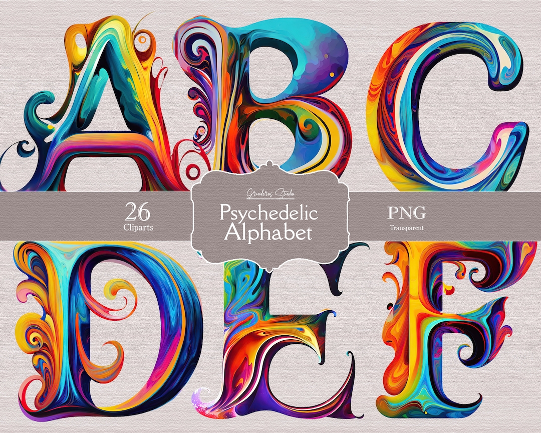 Psychedelic Alphabet, Initials PNG, Psychedelic Art, Psychedelic Decor ...