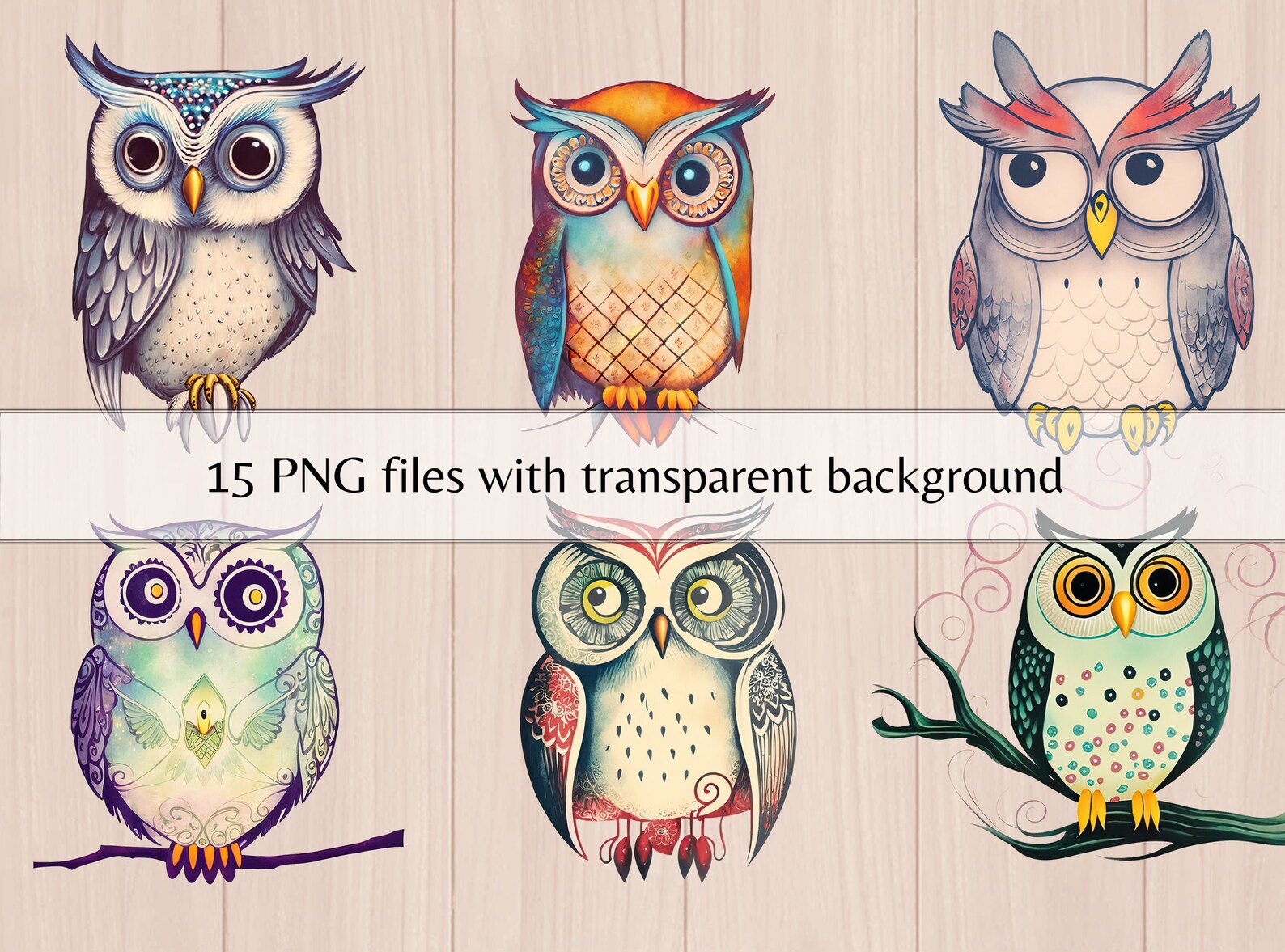 15 Owls Clipart, Whimsical Owls Print, Digital Download, Printable Owls ...