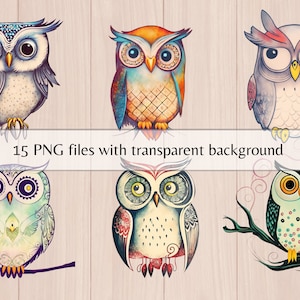 15 Owls Clipart, Whimsical Owls Print, Digital Download, Printable Owls ...