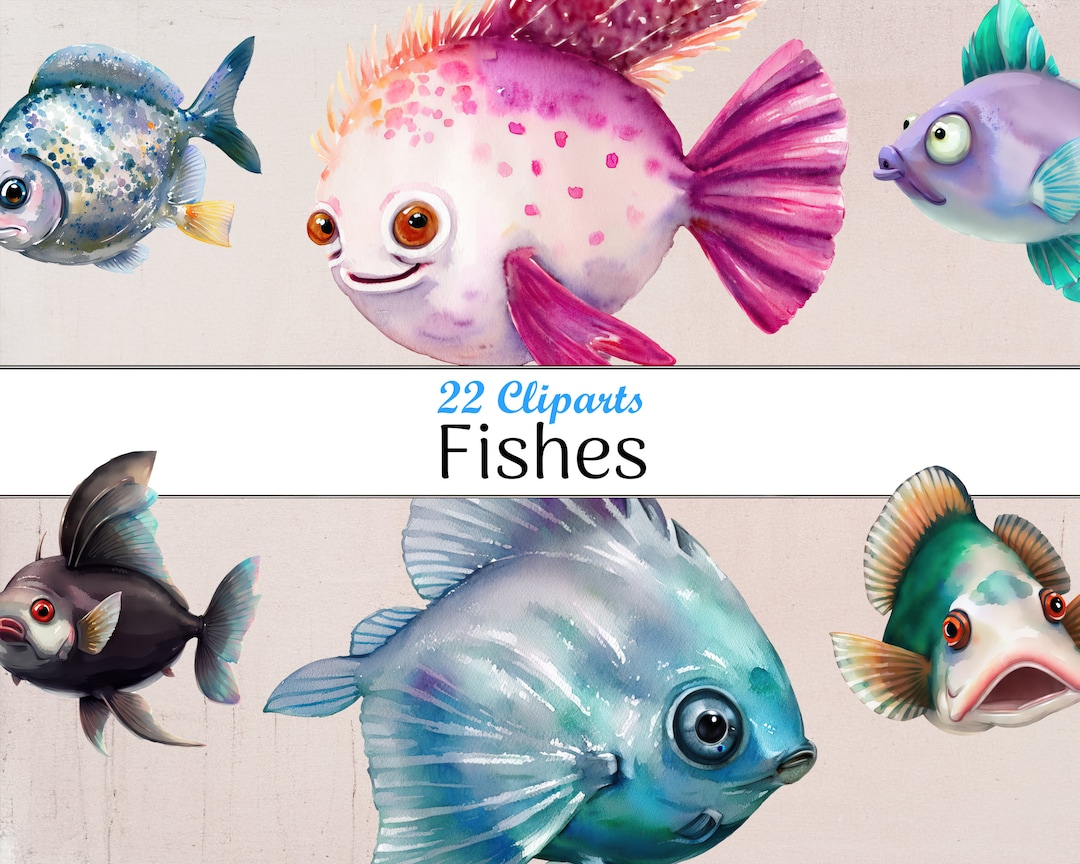 22 Cute Whimsical Fishes Clipart Bundle Cute Colorful Images - Etsy