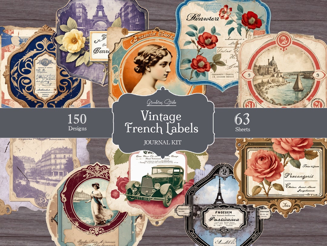 French Ephemera Labels, Digital Collage Sheet Download, Digital Paper ...