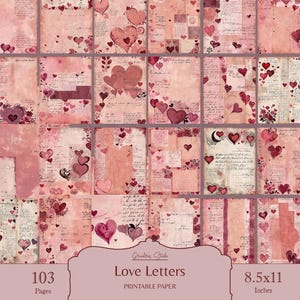 Valentine Romance Digital Paper, Love Letters, Junk Journal Pages ...