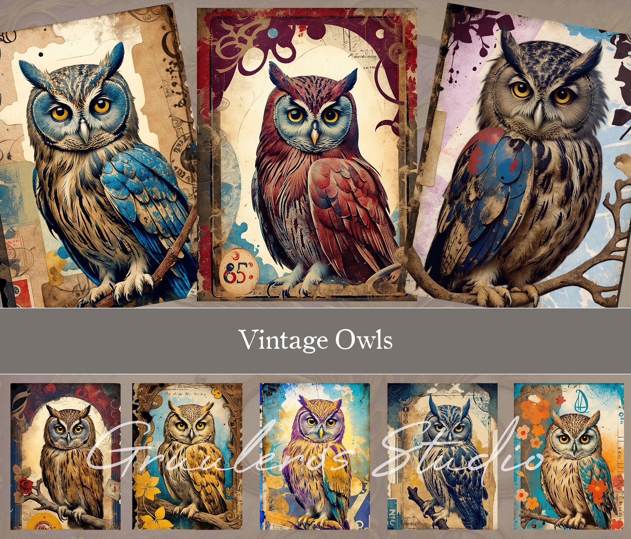 Vintage Owl Junk Journal Kit, Grunge Owl Journal Pages, Owl Junk ...