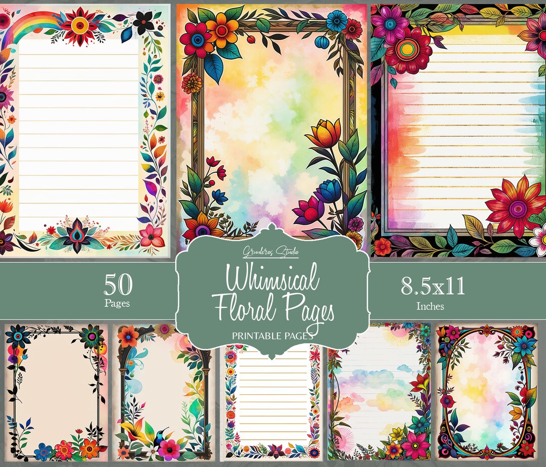 Whimsical Floral Pages, Printable Stationery, Writing Paper, Printable ...