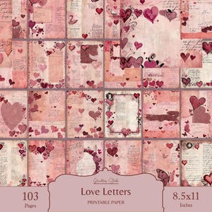 Valentine Romance Digital Paper, Love Letters, Junk Journal Pages ...