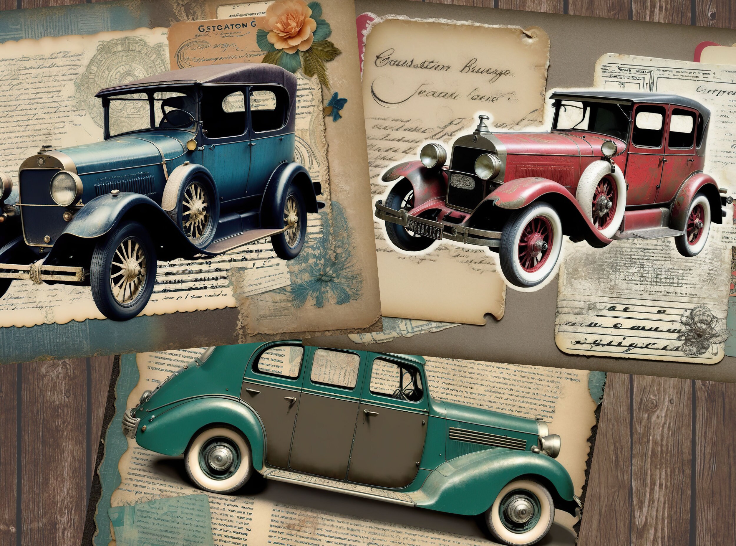 Vintage Cars Junk Journal Kit, Junk Journal Supplies, Journal ...