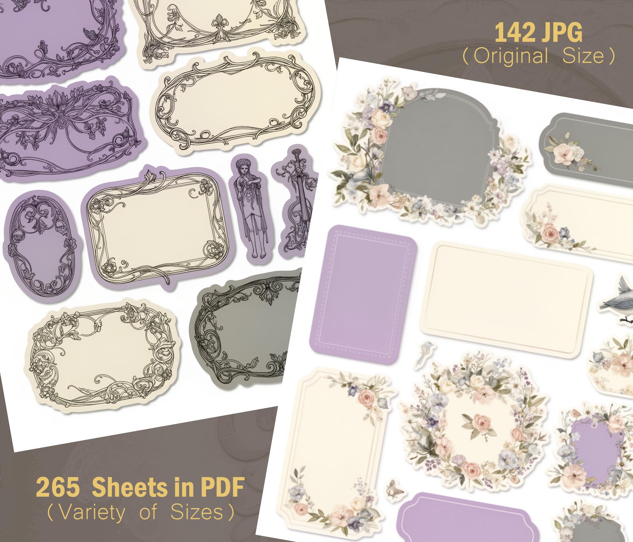 Antique Decorative Labels Junk Journal | Lavender Gray Cream Vintage ...