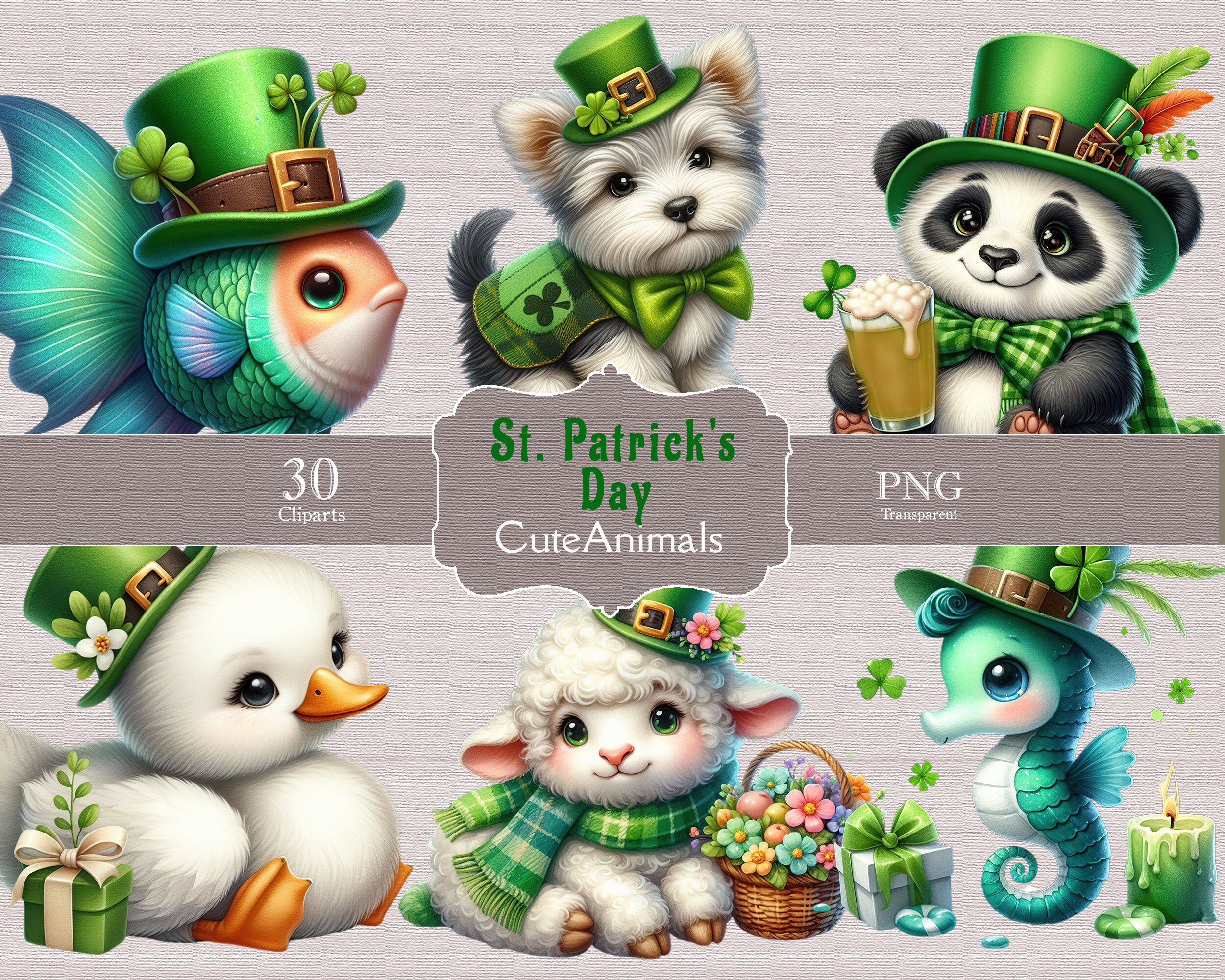 30 PNG St.patricks Day Animals Clipart, Transparent Background, Bonus ...