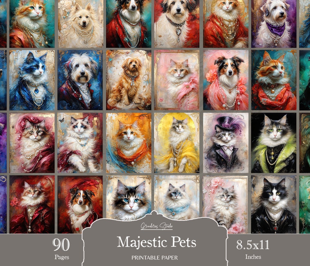 Pets, Journal Paper, Printable, Junk Journal, Dressed up Pets, Gift for ...