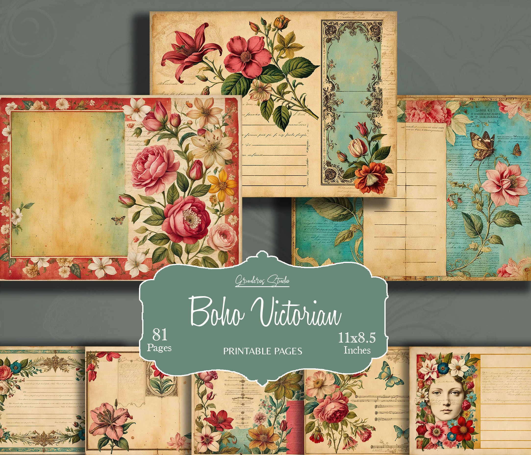 Printable Papers, Junk Journal, Flowers, Victorian Background, Colorful ...