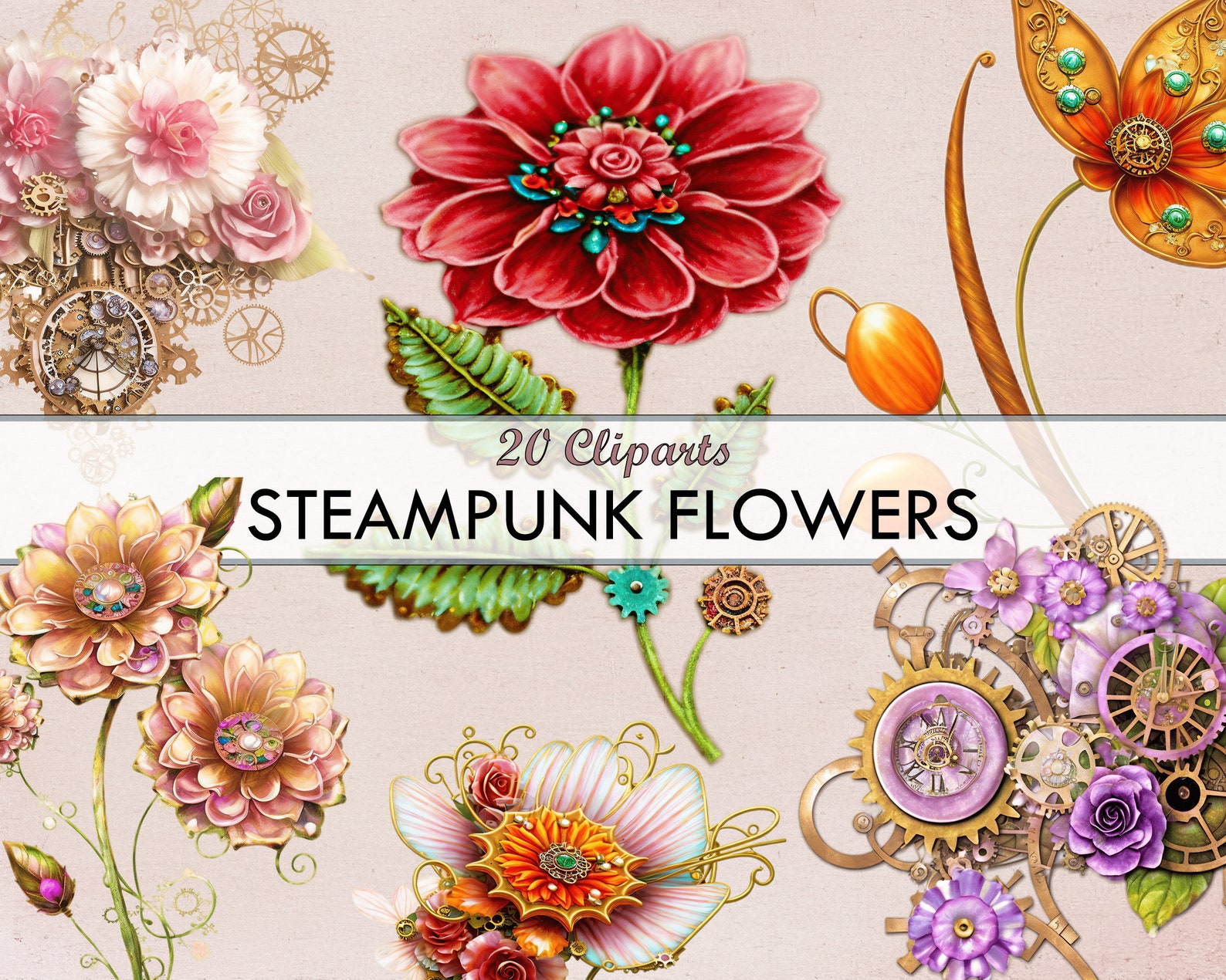 20 Steampunk Flowers Clipart Steampunk Ephemera Png - Etsy