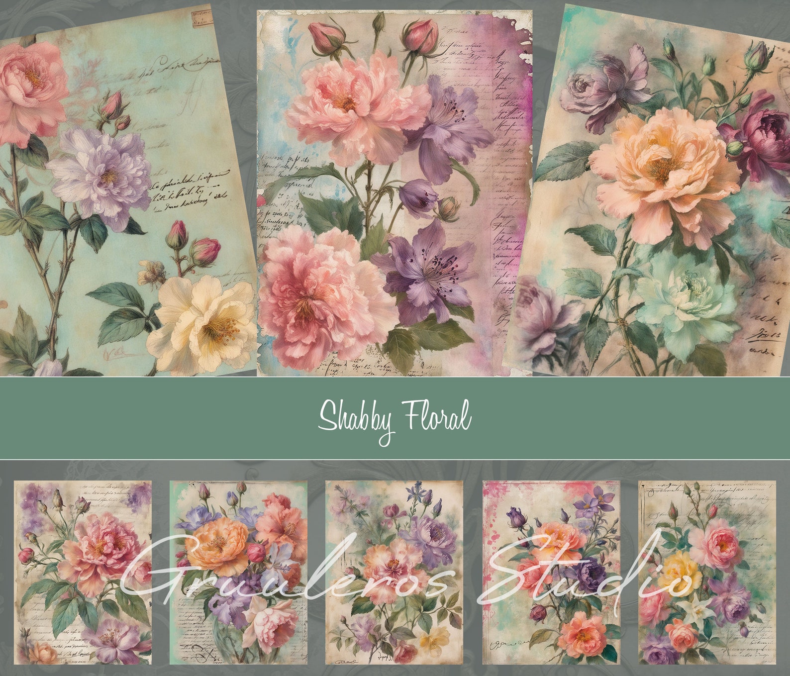 Floral Digital Paper for Scrapbook Collage Sheet Shabby Chic ...